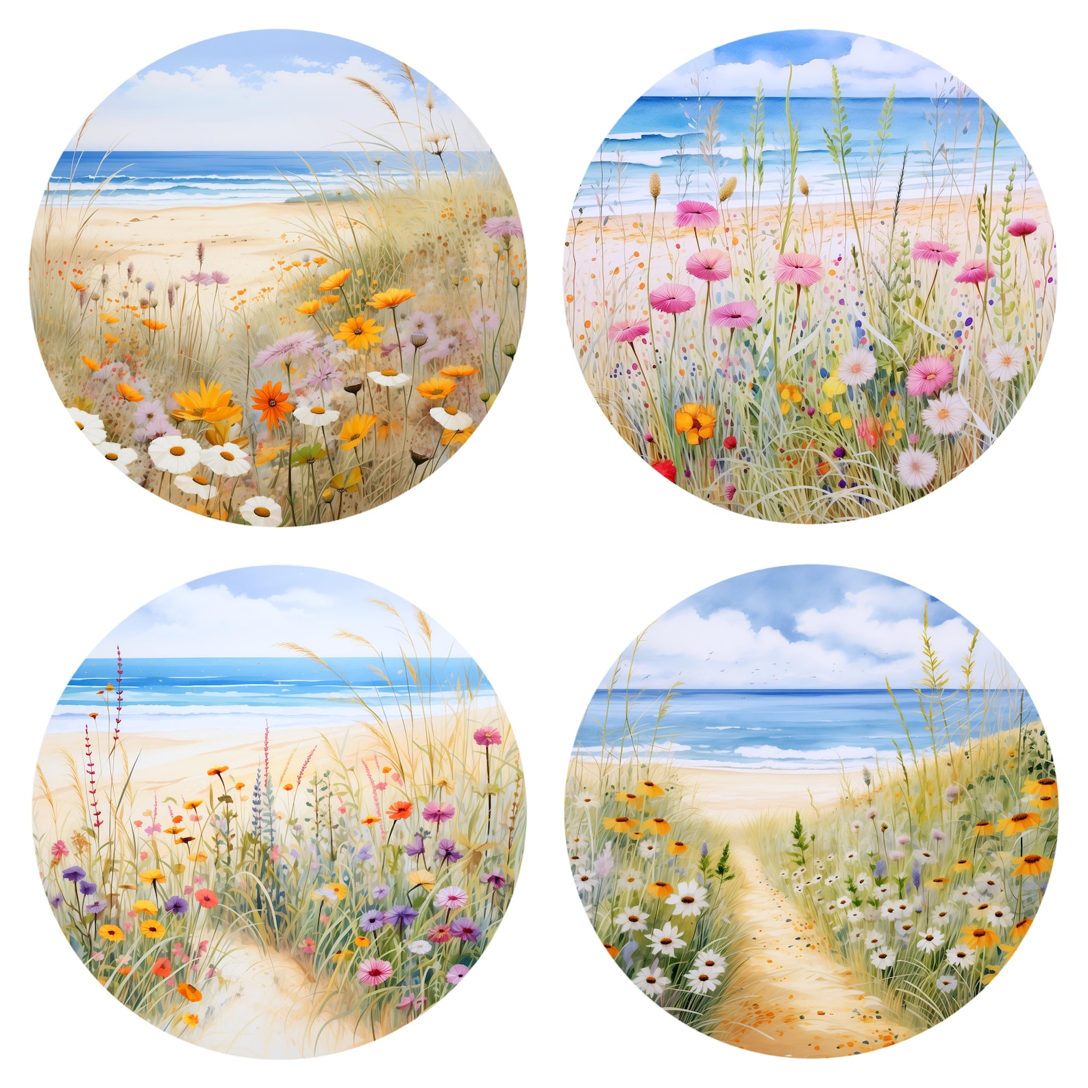 10 Sand Dunes and Wildflowers Watercolor Clipart Graphics - Printable ...
