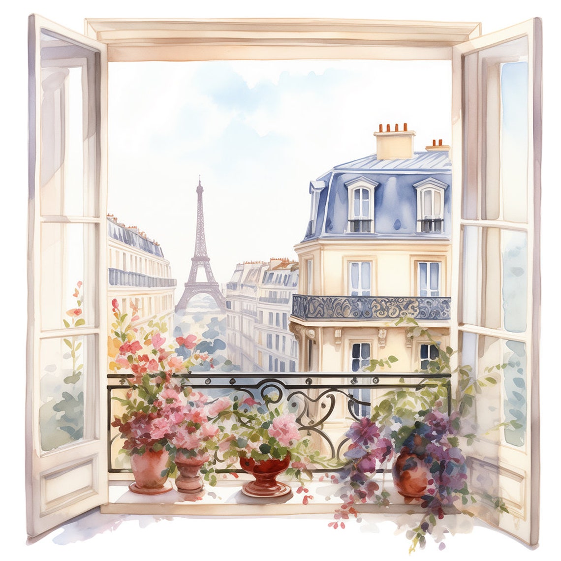 6 Watercolor Paris Window View Clipart Graphics - Digital Download PNG ...