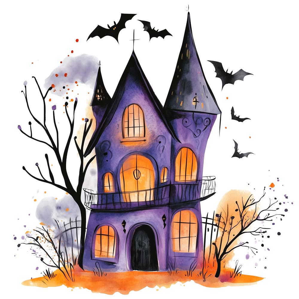 10 Halloween Haunted House Watercolor Clipart Graphics - Printable PNG ...