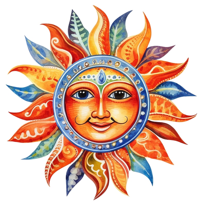 14 Watercolor Mexican Folk Art Sun Clipart Digital Download PNG Files ...