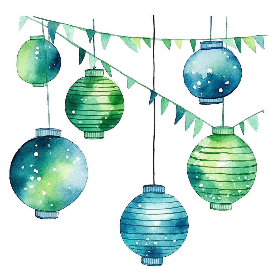 16 Party Lanterns Clipart Watercolor Graphics Digital - Etsy