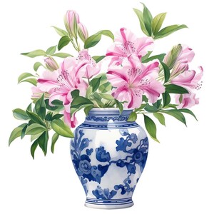 10 Chinoiserie Vase With Flowers Watercolor Clipart Digital Download ...