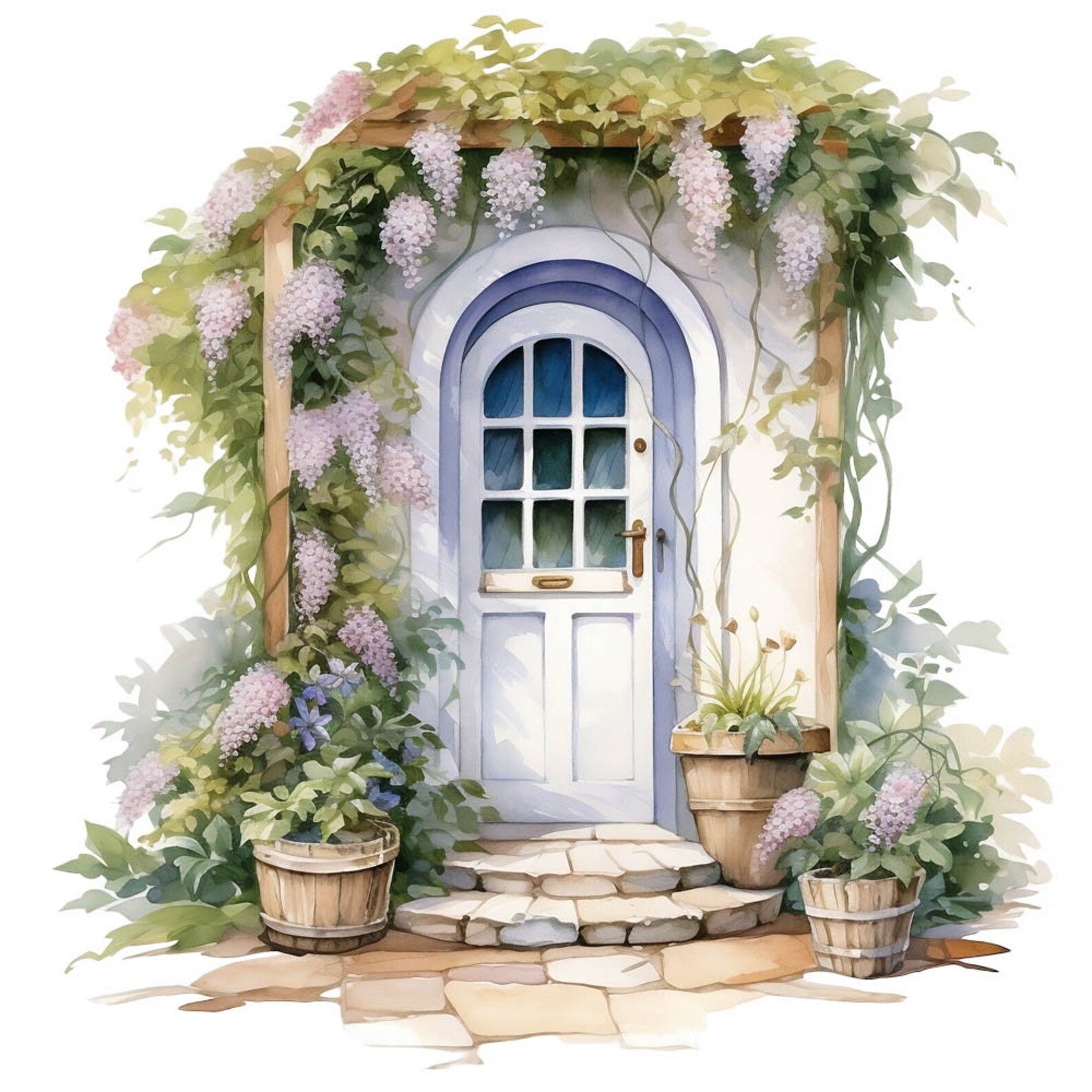 10 Cute Cottage Doors Watercolor Clipart Graphics Digital PNG Files for Commercial Use ...