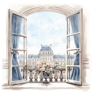 10 Paris Window View Vol. 2 Watercolor Clipart Graphics - Printable PNG ...