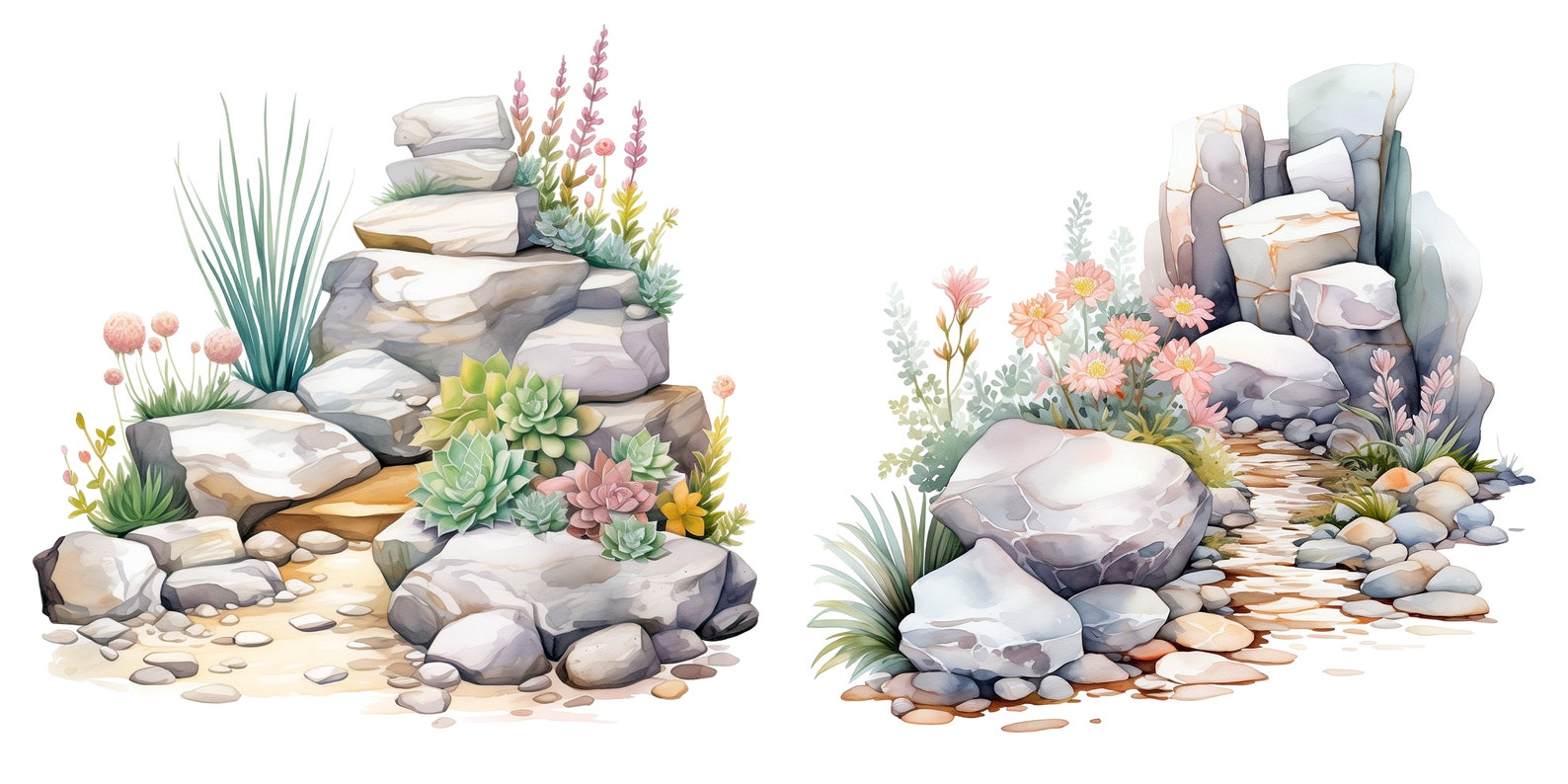 10 Watercolor Rock Garden Clipart Graphics Bundle - Printable PNG Files ...
