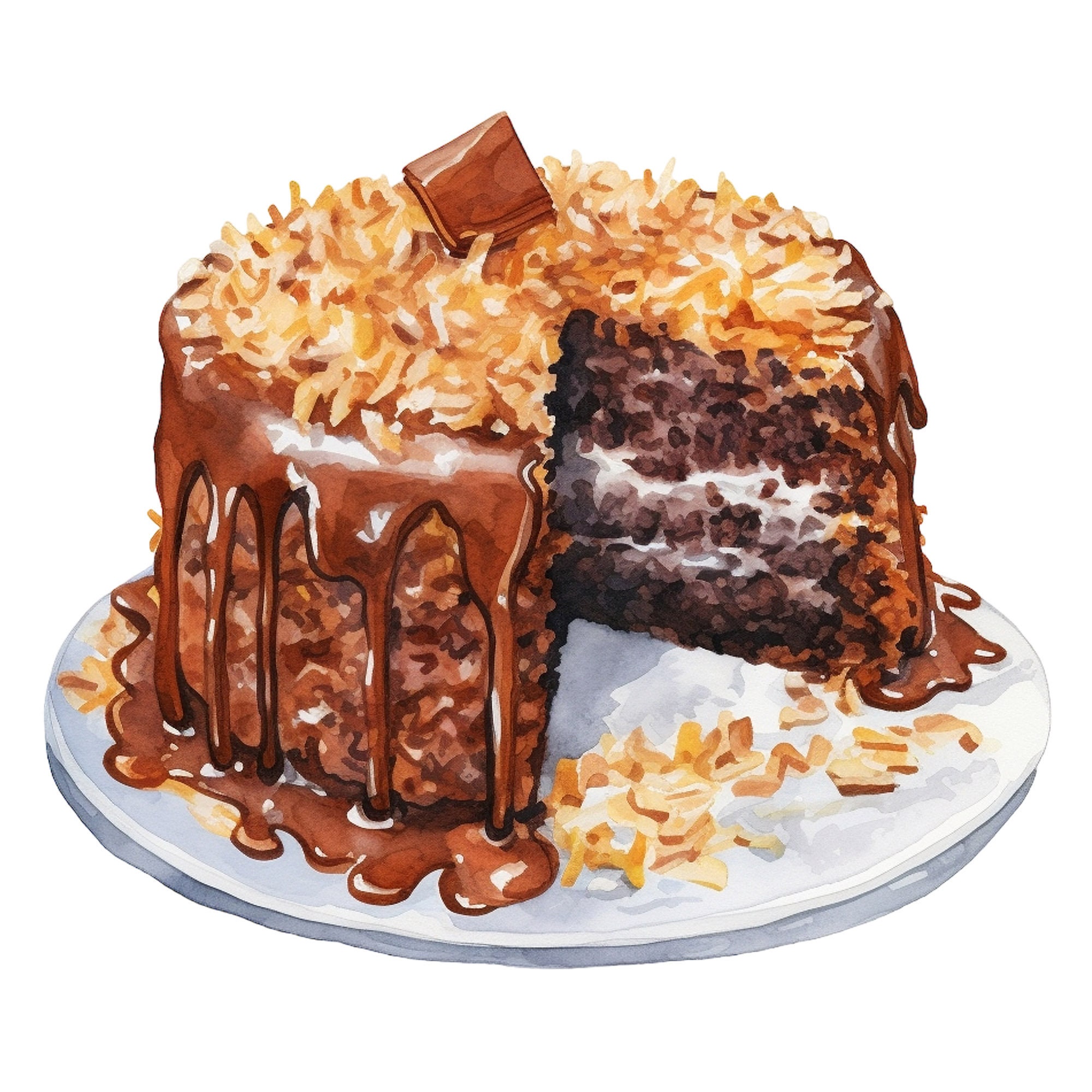 10 Watercolor Chocolate Cakes Clipart Digital Download PNG Files for ...