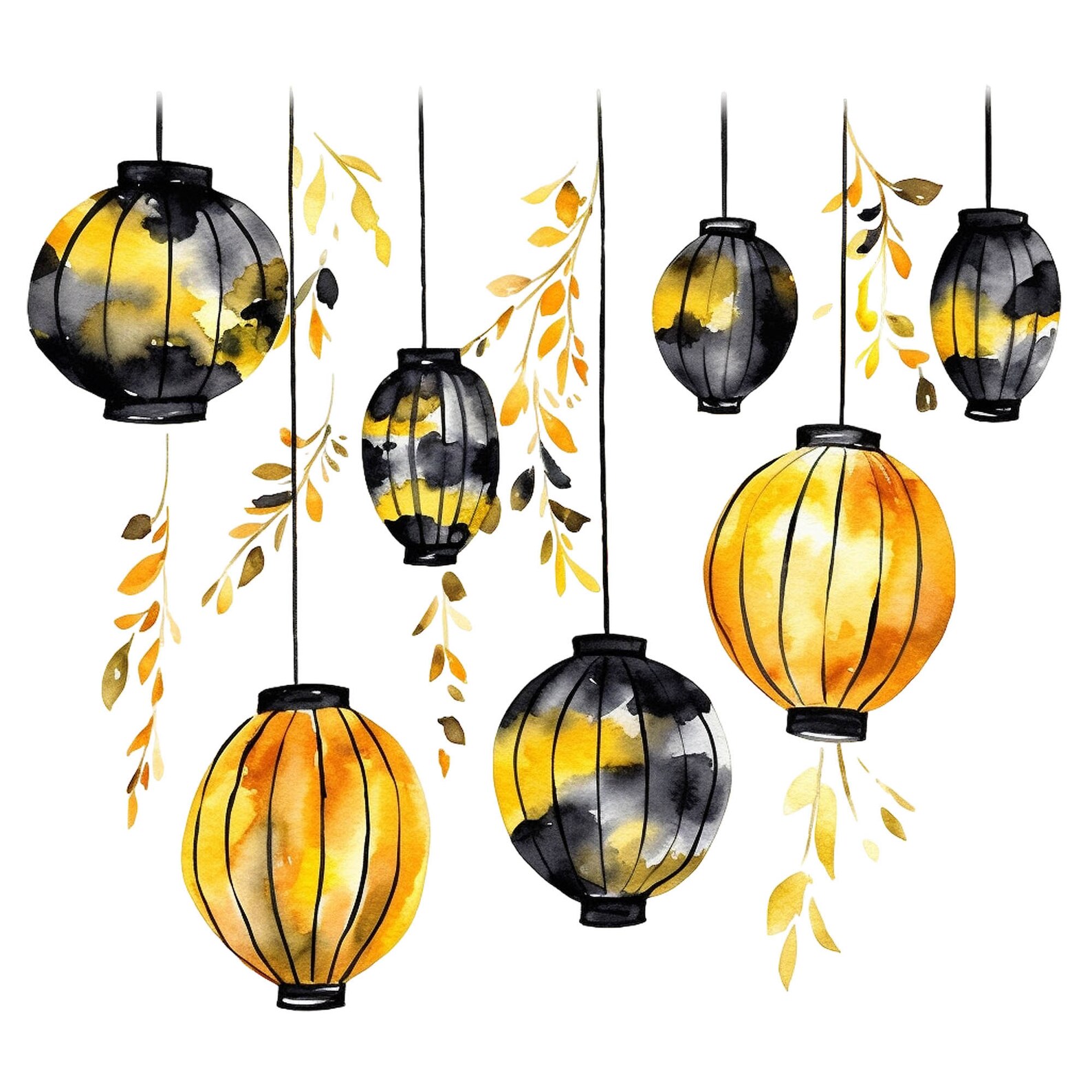 16 Party Lanterns Clipart Watercolor Graphics - Digital Download PNG ...