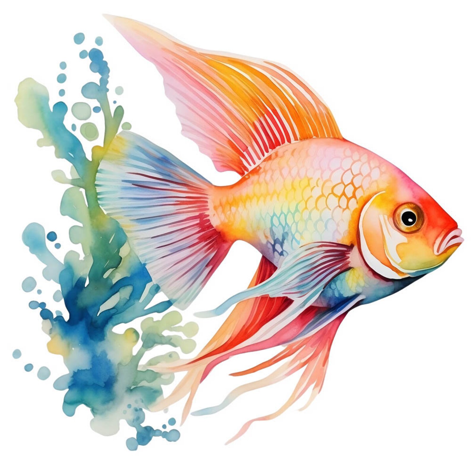 10 Watercolor Tropical Fish Clipart Graphics Printable PNG Files for ...