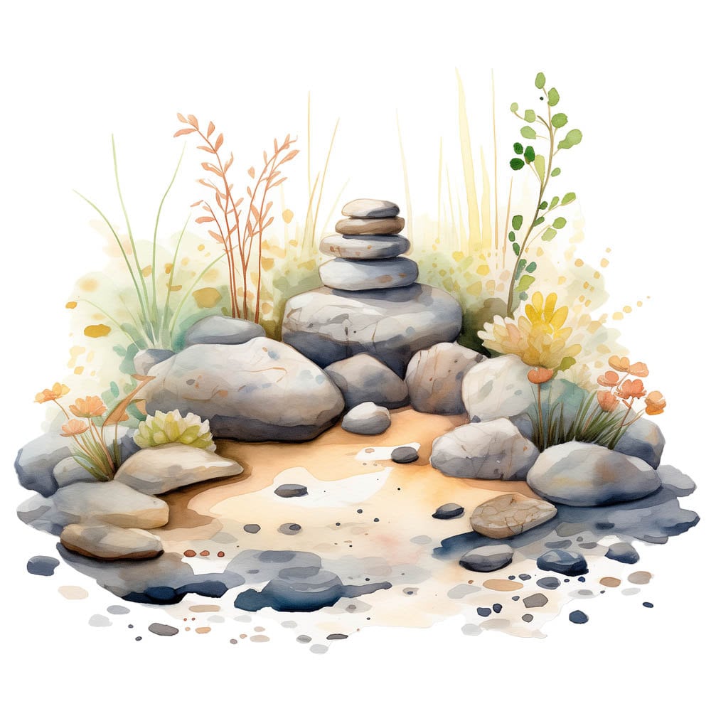 10 Watercolor Zen Rock Garden Clipart Graphics Printable PNG Files for ...