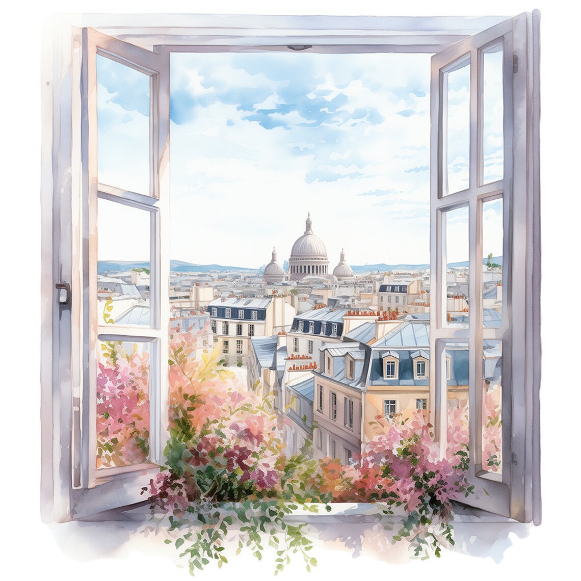 6 Watercolor Paris Window View Clipart Graphics Digital Download PNG ...