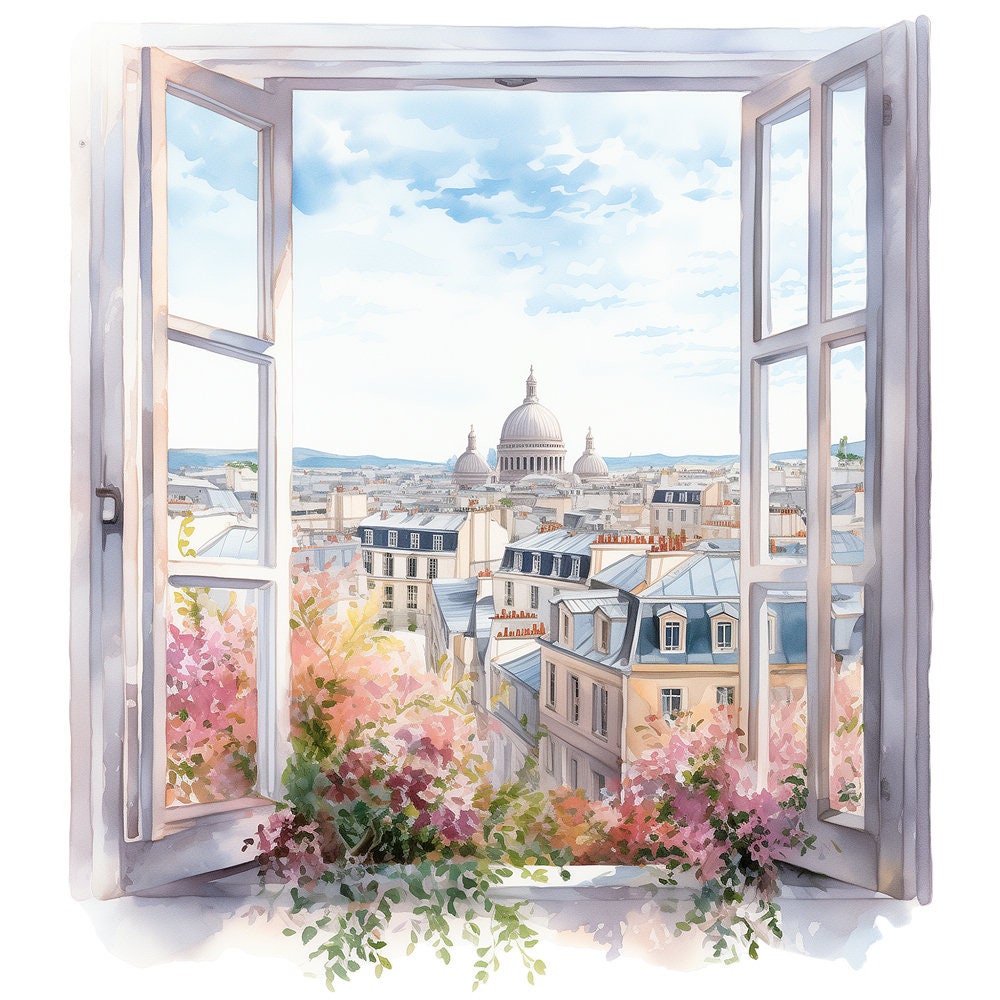 6 Watercolor Paris Window View Clipart Graphics - Digital Download PNG ...