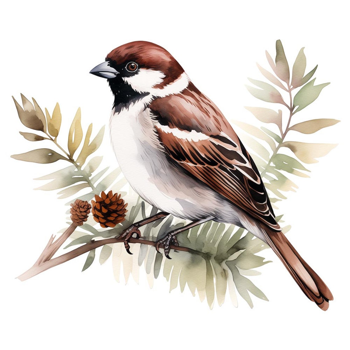 10 Sparrow Bird Watercolor Clipart Graphics Digital Download PNG Files ...