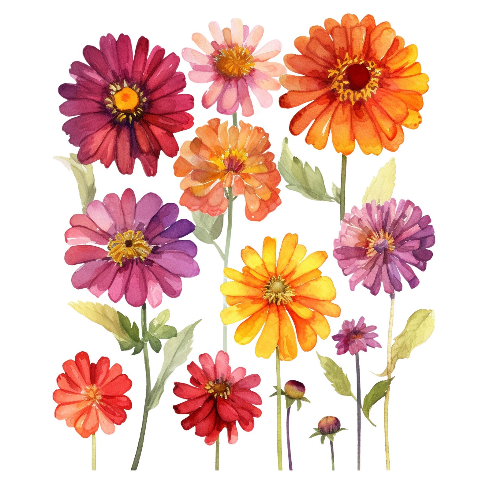 10 Watercolor Zinnias Floral Clipart Zinnia Flower Graphics - Etsy