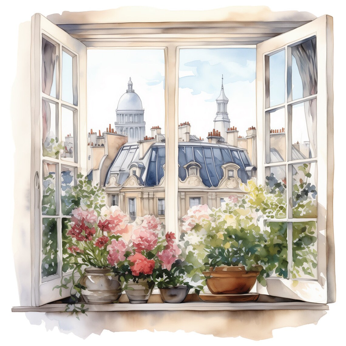 10 Paris Window View Vol. 2 Watercolor Clipart Graphics Printable PNG ...