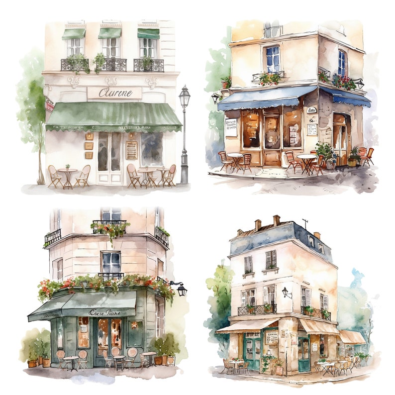 16 Cute Paris Cafe Clipart Watercolor Graphics Digital - Etsy