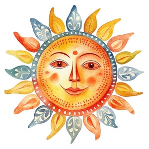 14 Watercolor Mexican Folk Art Sun Clipart - Digital Download PNG Files ...