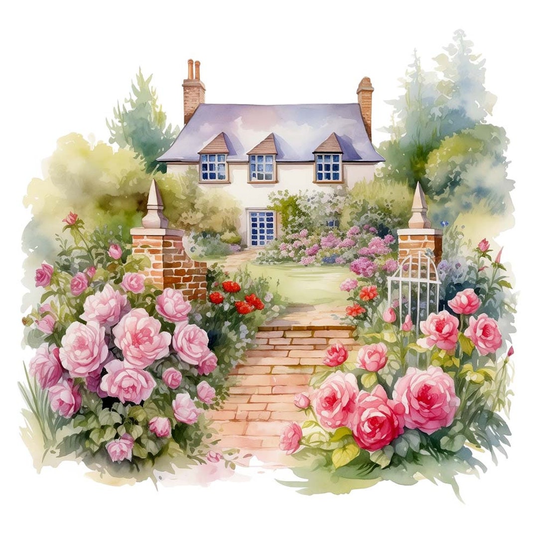 10 Watercolor English Rose Garden Clipart Graphics - Printable PNG ...