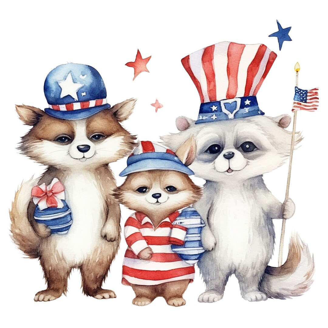 14 Watercolor Cute Patriotic Animals Clipart Digital - Etsy