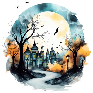 10 Spooky Halloween Street Watercolor Clipart Graphics - Printable PNG ...