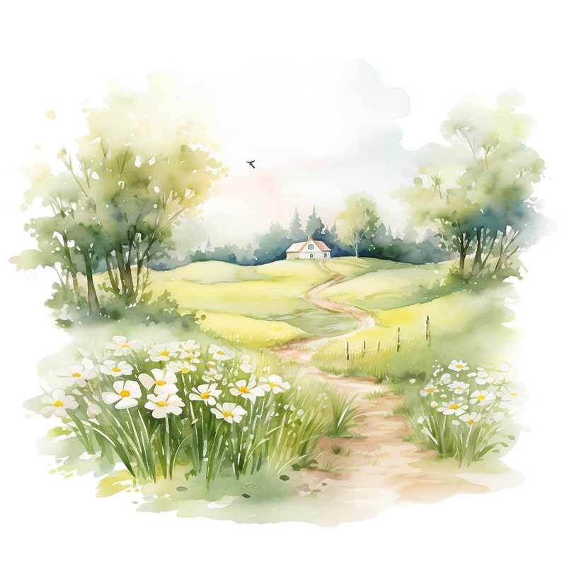 10 Spring Meadow Watercolor Clipart Graphics - Printable PNG Files ...