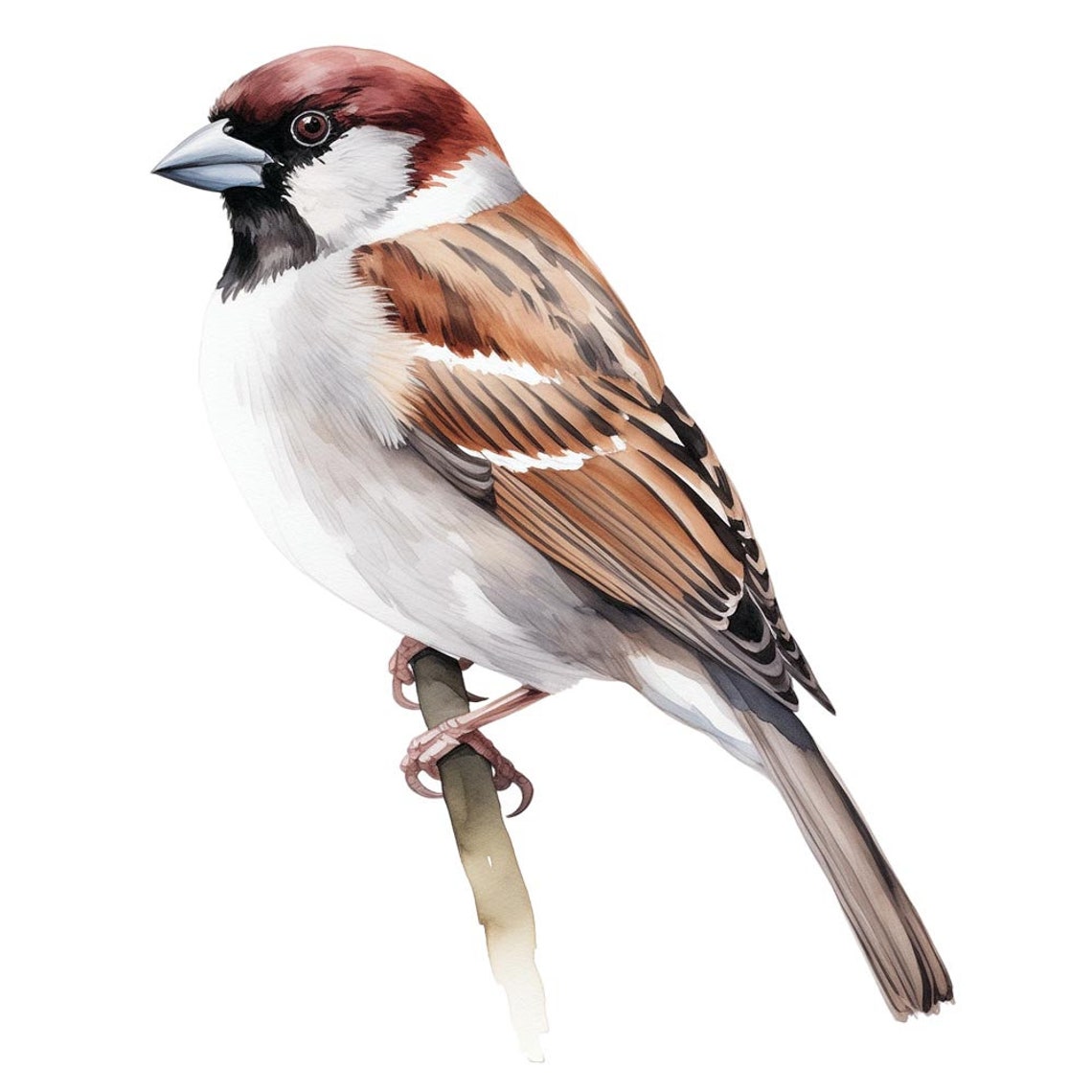 10 Sparrow Bird Watercolor Clipart Graphics Digital Download PNG Files ...
