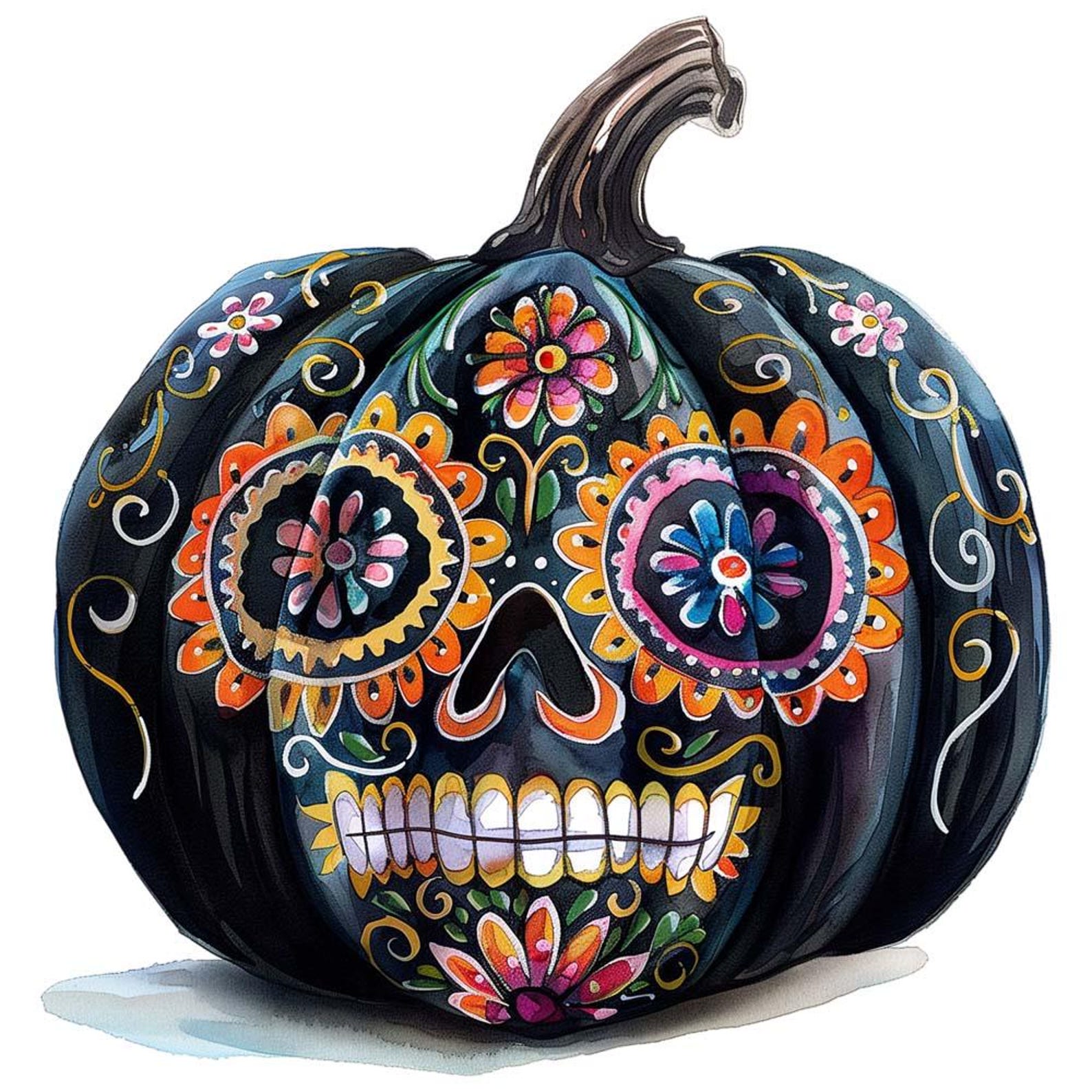10 Watercolor Sugar Skull Pumpkins Clipart Graphics - Printable PNG ...