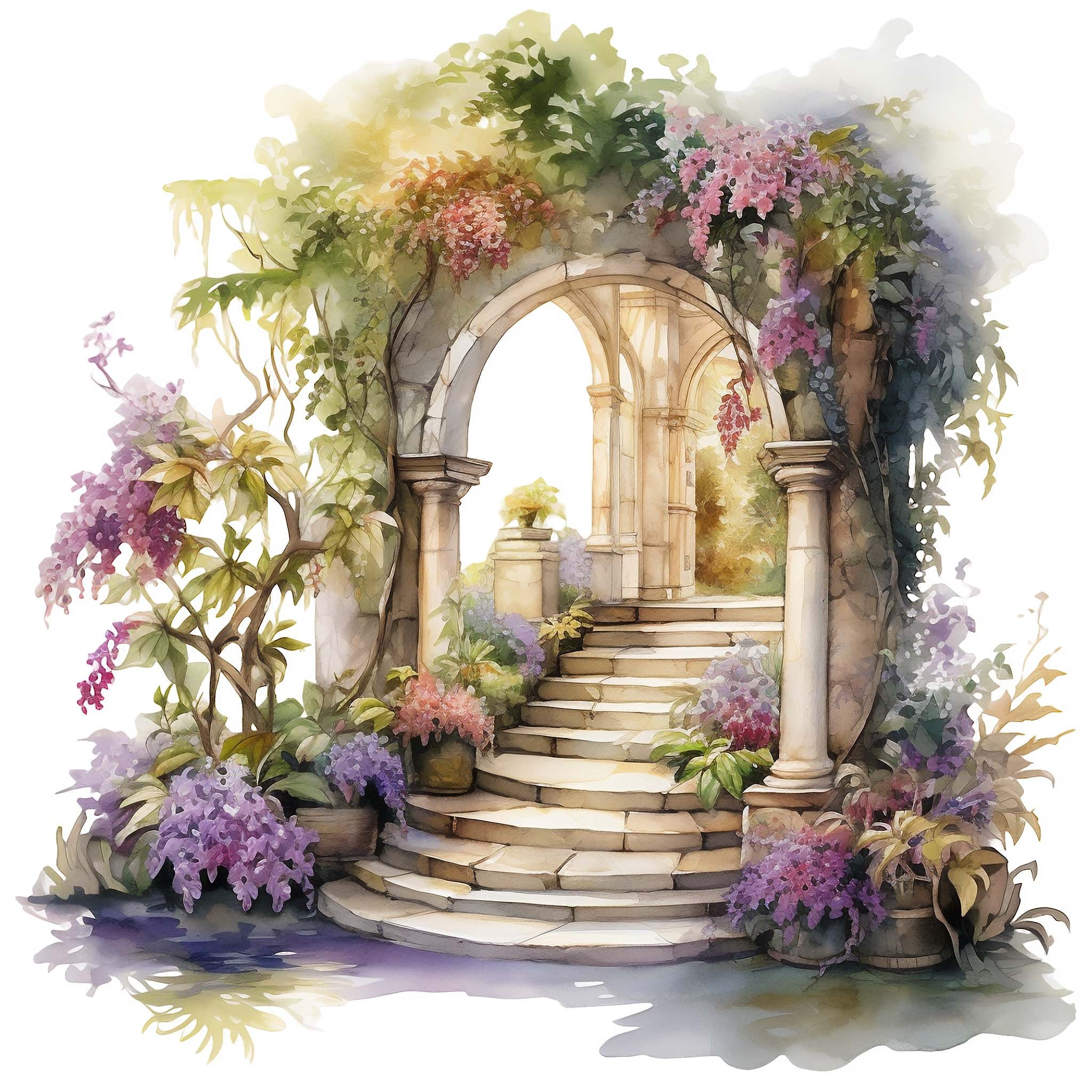 8 Watercolor Secret Garden Clipart – Printable PNG Graphics ...