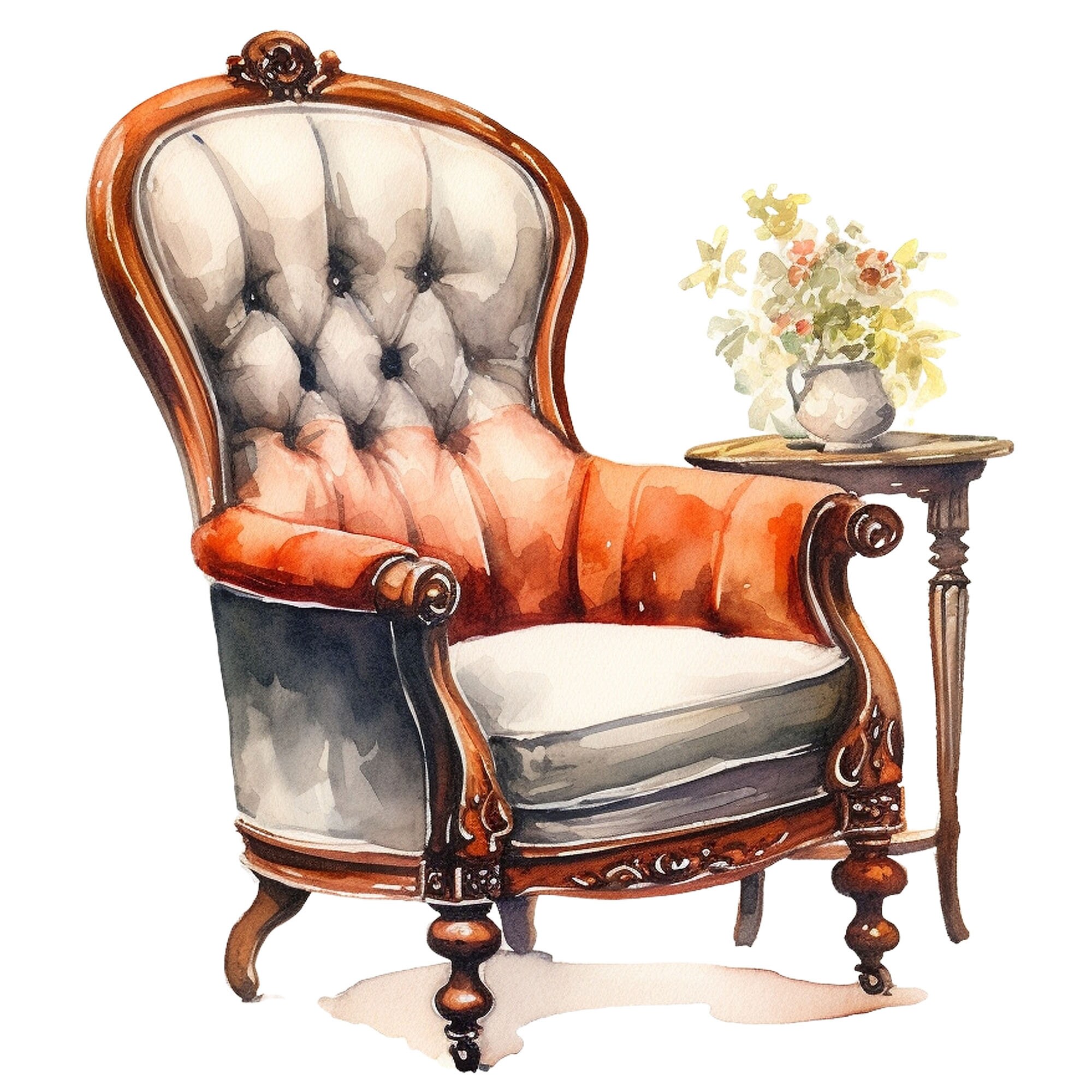 10 Watercolor Antique Arm Chair Furniture Clipart - Digital Download ...