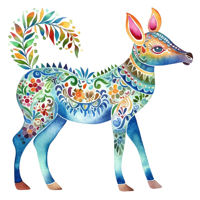 16 Watercolor Mexican Folk Art Fantasy Animals Clipart - Etsy