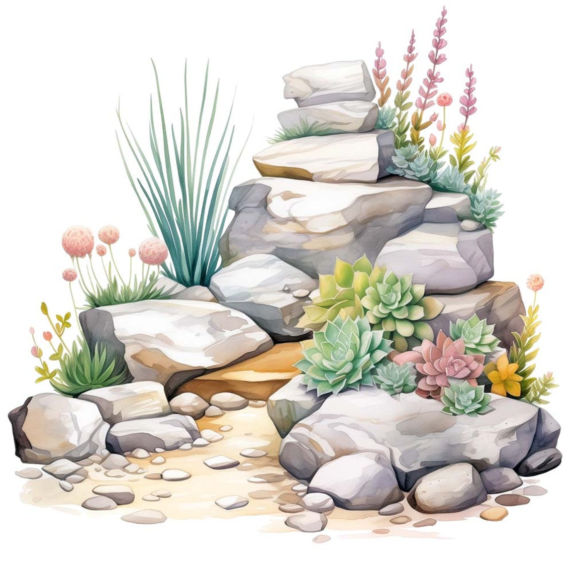 10 Watercolor Rock Garden Clipart Graphics Bundle Printable PNG Files ...