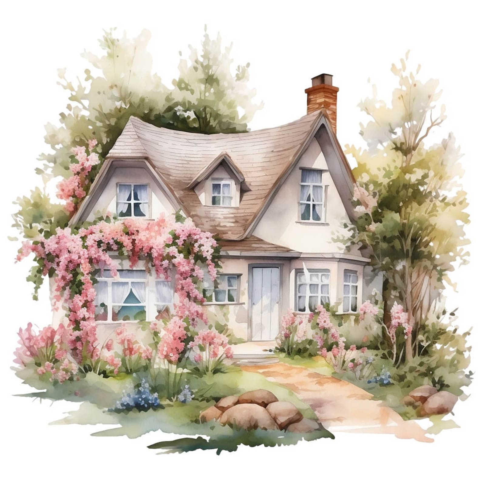 10 Cute Country Cottage Clipart Watercolor Graphics - Printable PNG ...