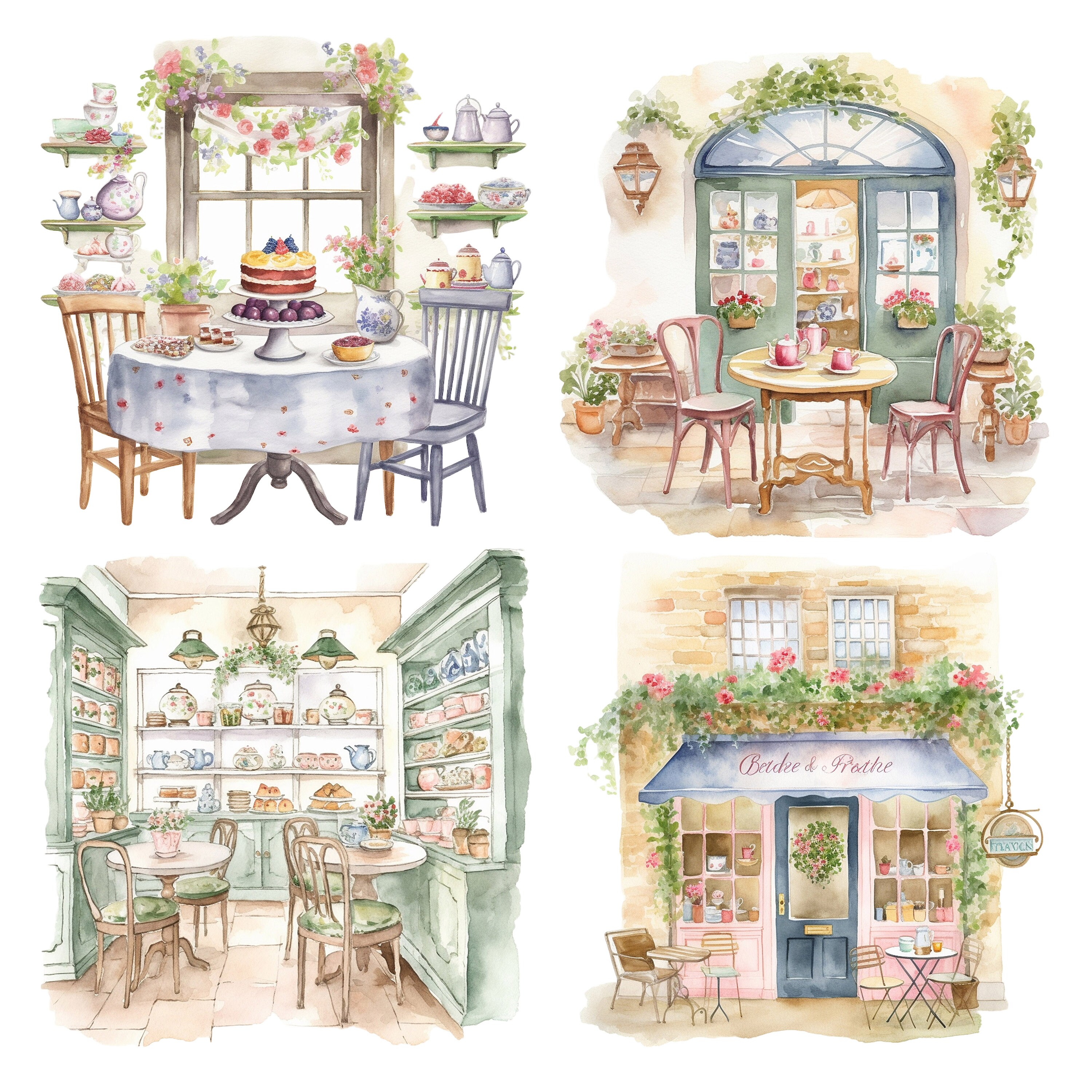 16 Cute English Tea Room Clipart Watercolor Graphics Digital - Etsy