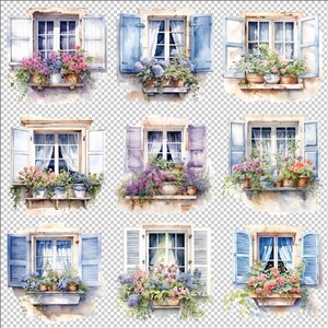 10 Watercolor French Country Window Clipart Bundle - PNG Files ...