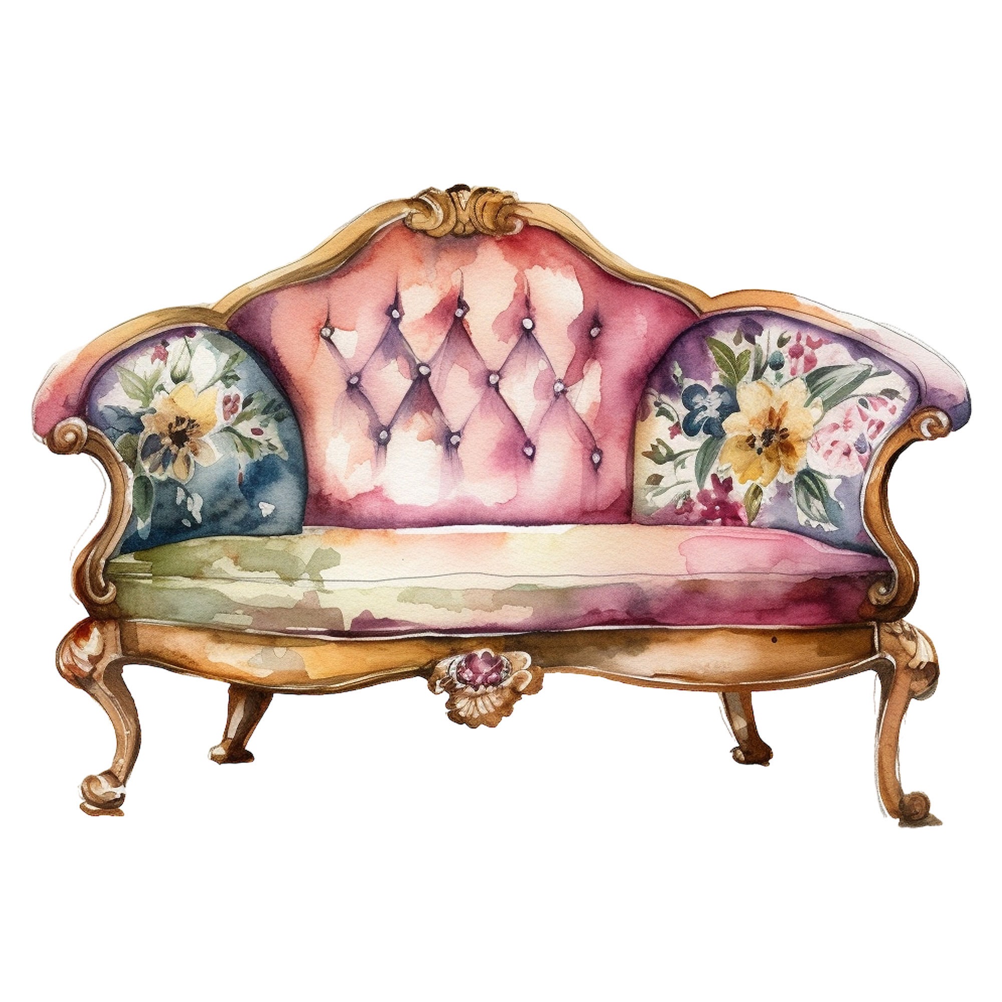 10 Watercolor Antique Sofa Furniture Clipart - Digital Download PNG ...