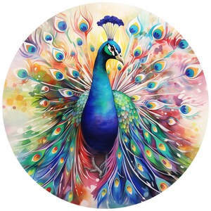 10 Watercolor Peacock Bird Circle Graphics - Printable PNG Files for ...