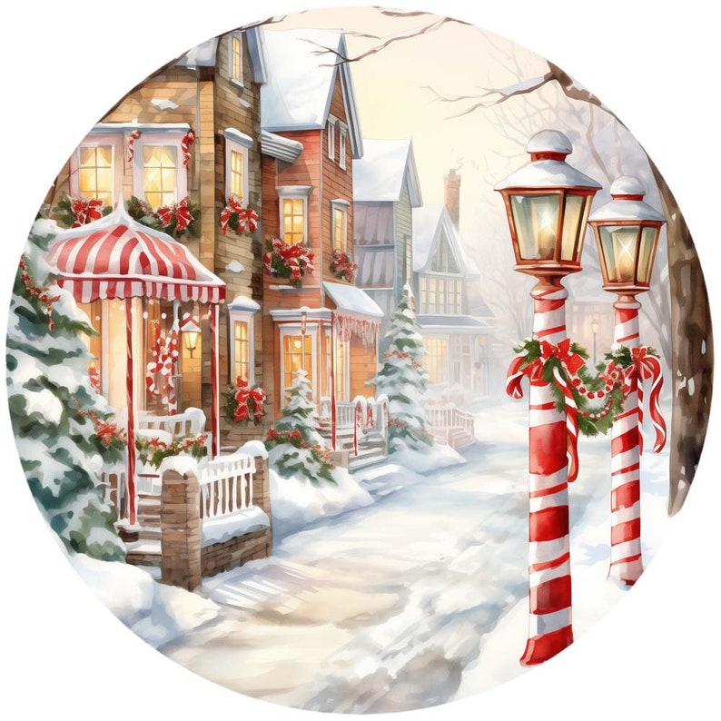 10 Candy Cane Lane Christmas Watercolor Clipart Circle Graphics ...