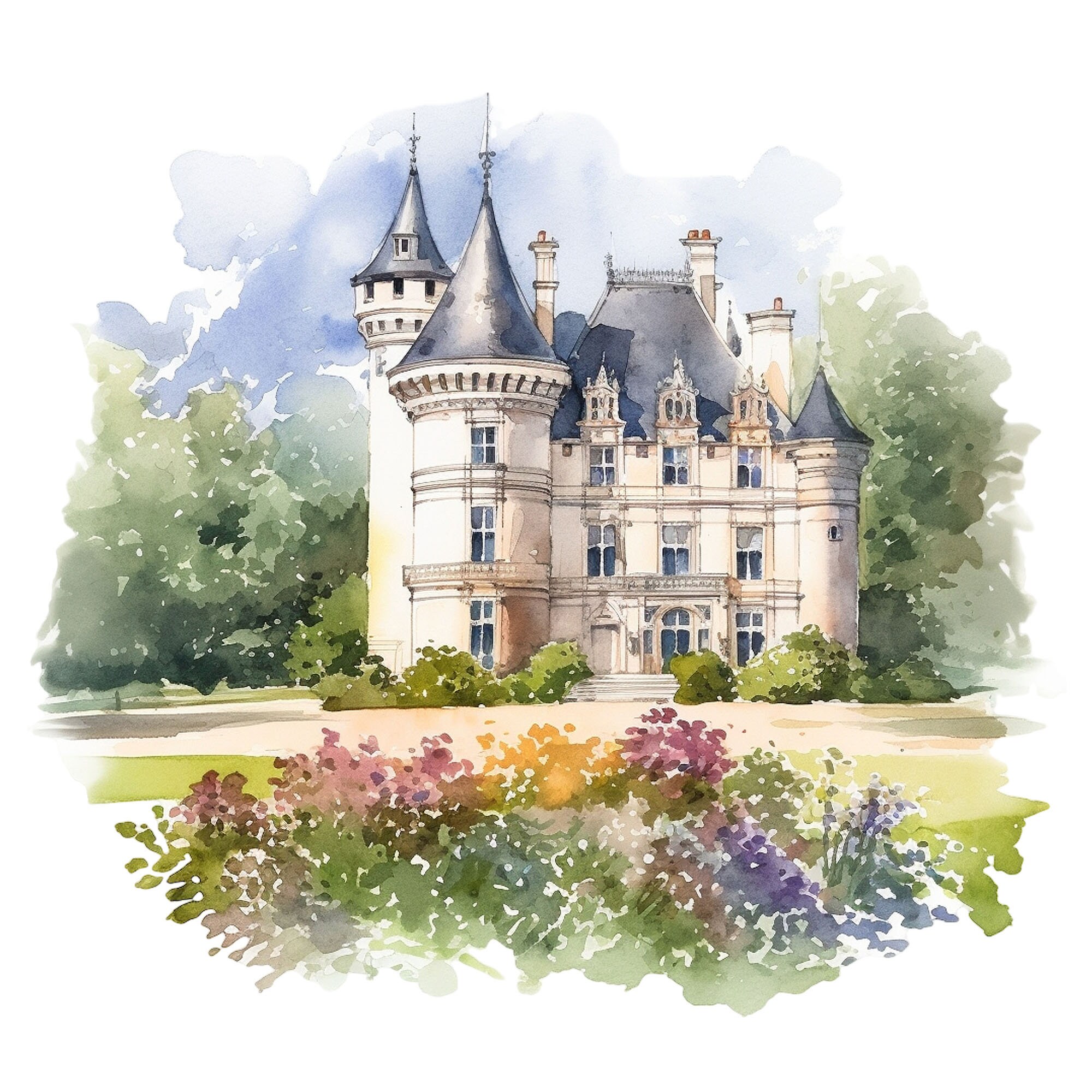 12 Watercolor French Chateau Clipart Digital Download - Etsy