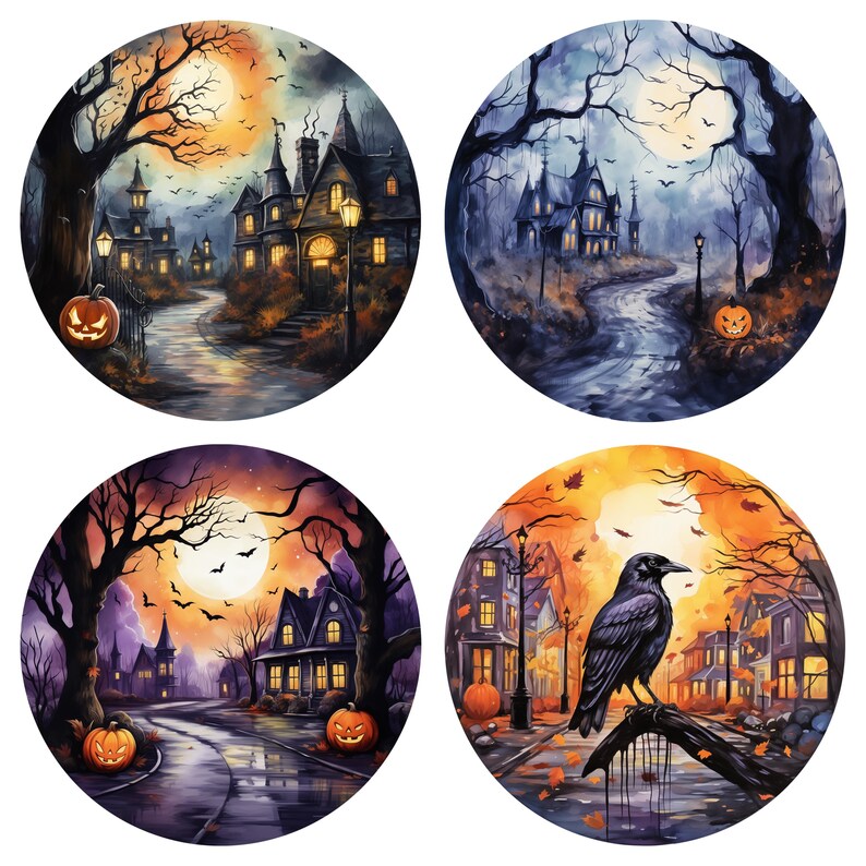 10 Watercolor Halloween Clipart Circle Graphics Bundle Printable PNG ...