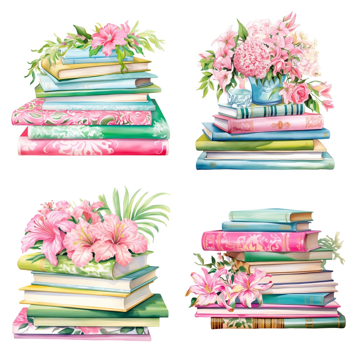 12 Watercolor Preppy Books Clipart Graphics Printable PNG Files for ...