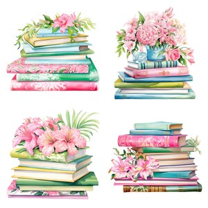 12 Watercolor Preppy Books Clipart Graphics - Printable PNG Files for ...