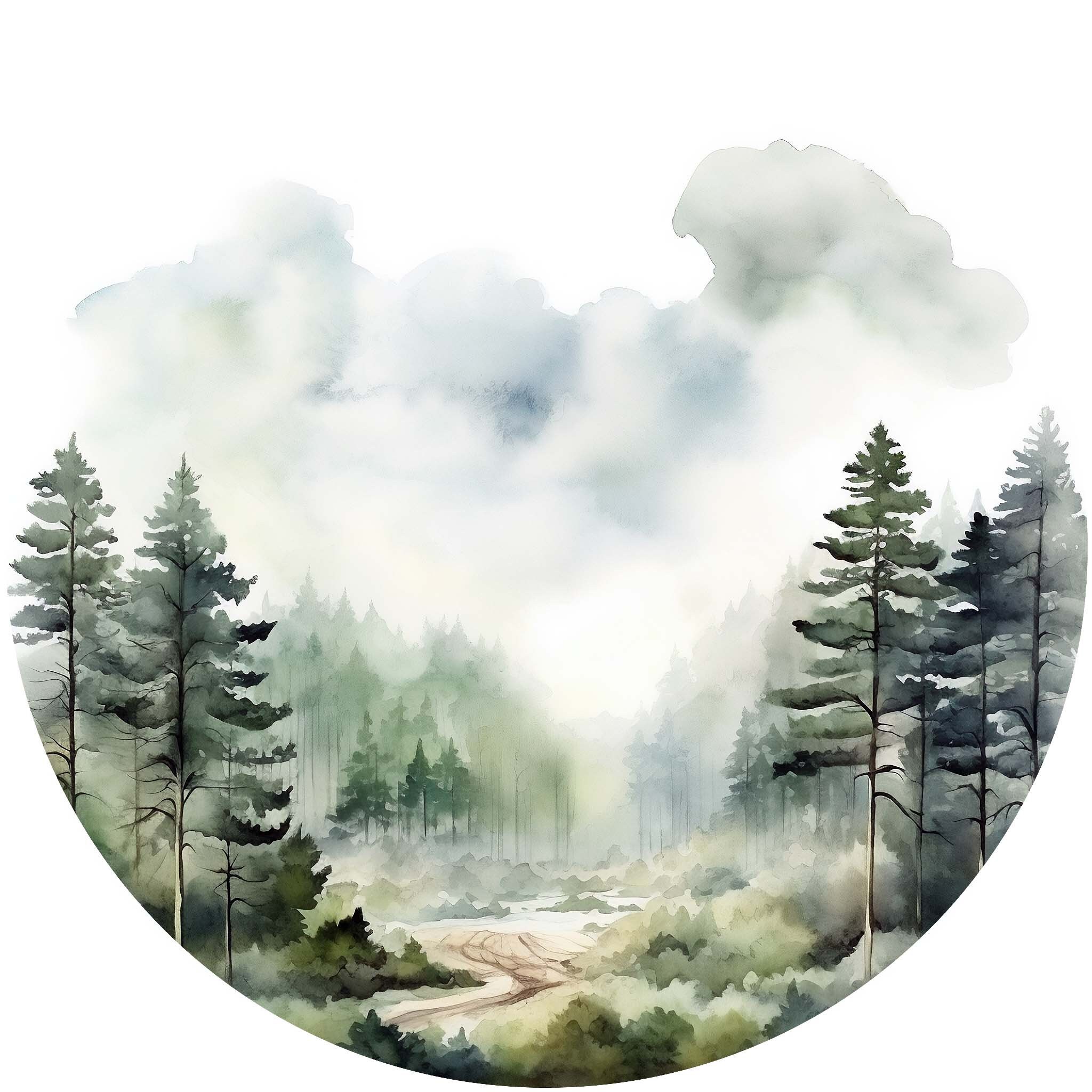 10 Watercolor Misty Forest Scenery Circle Clipart – PNG Graphics ...