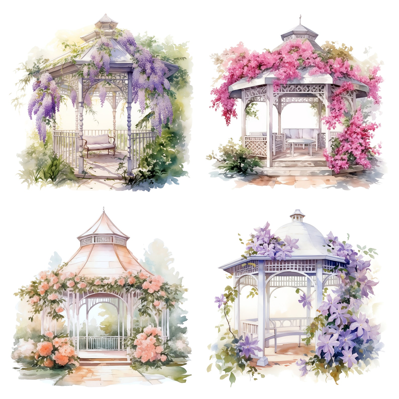 16 Watercolor Garden Gazebo Clipart Graphics Bundle Printable PNG Files ...