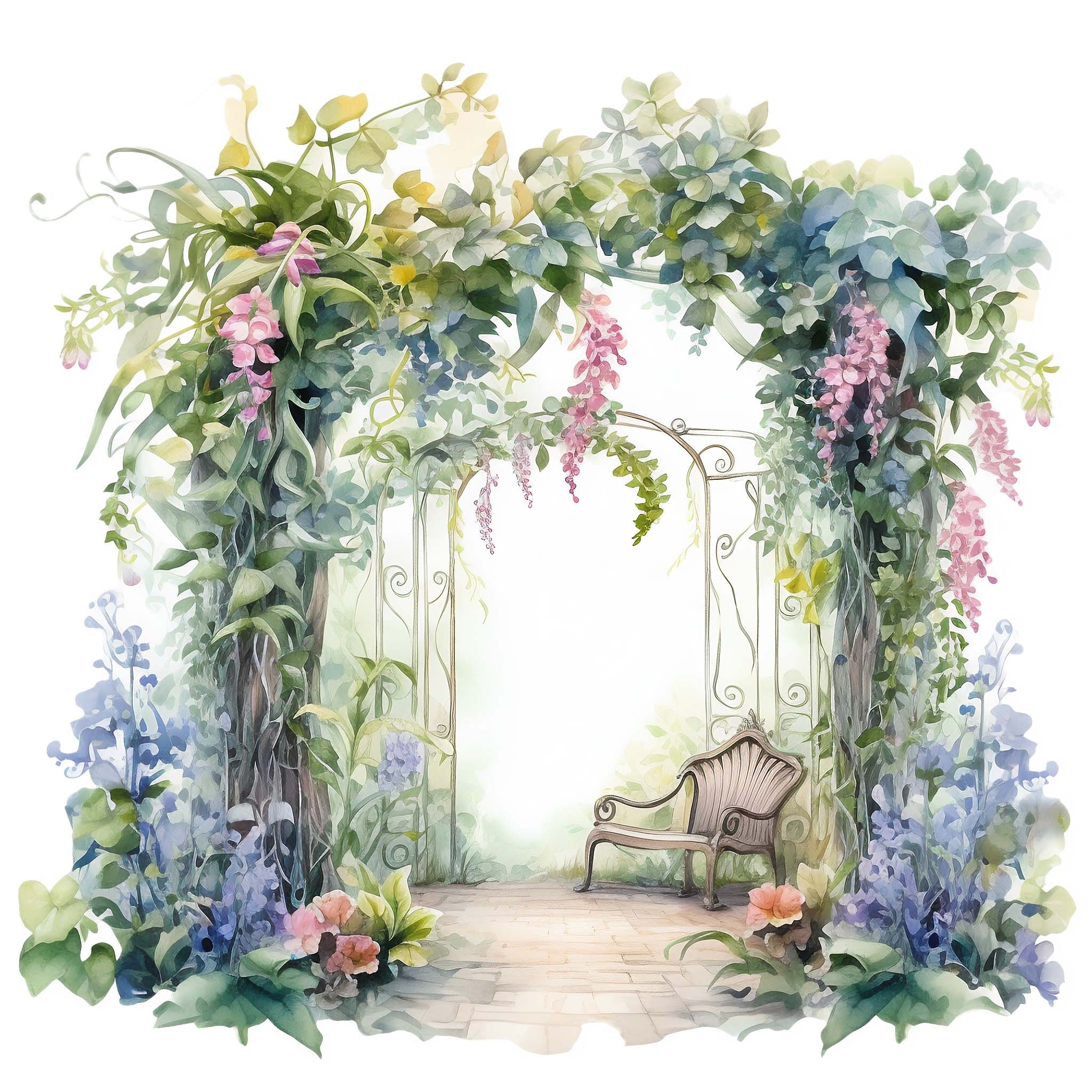 8 Watercolor Secret Garden Clipart Graphics Digital Download - Etsy