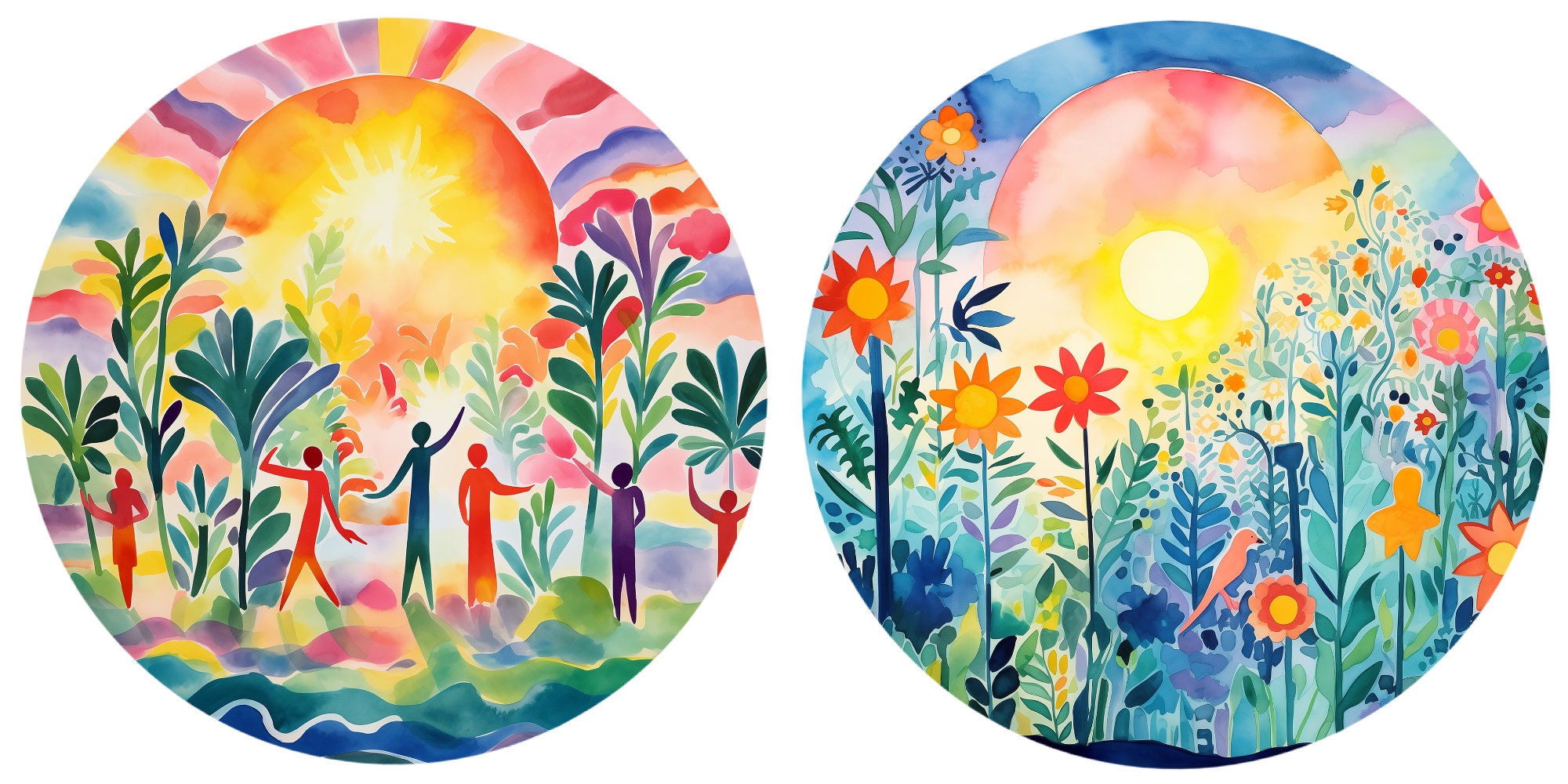 10 Matisse Inspired Summer Solstice Watercolor Circle Clipart - PNG ...