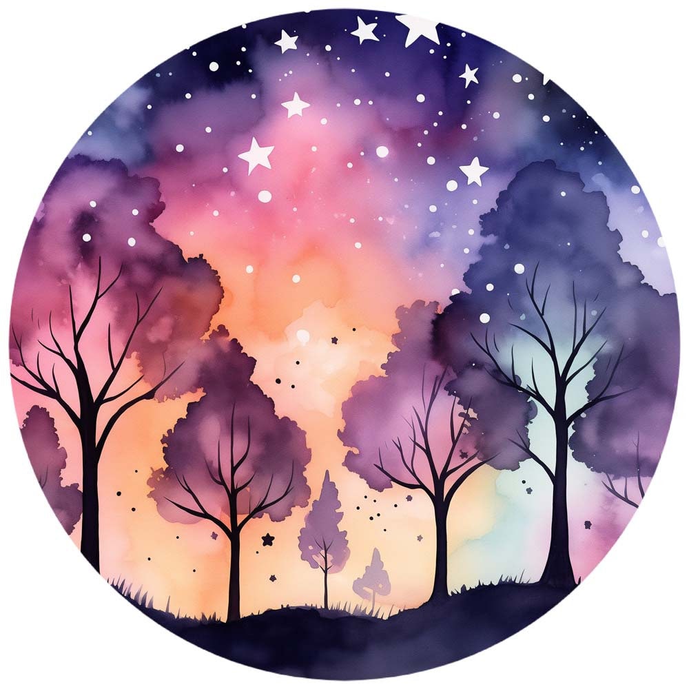 10 Starry Night Silhouette Trees Watercolor Clipart Graphics Printable ...