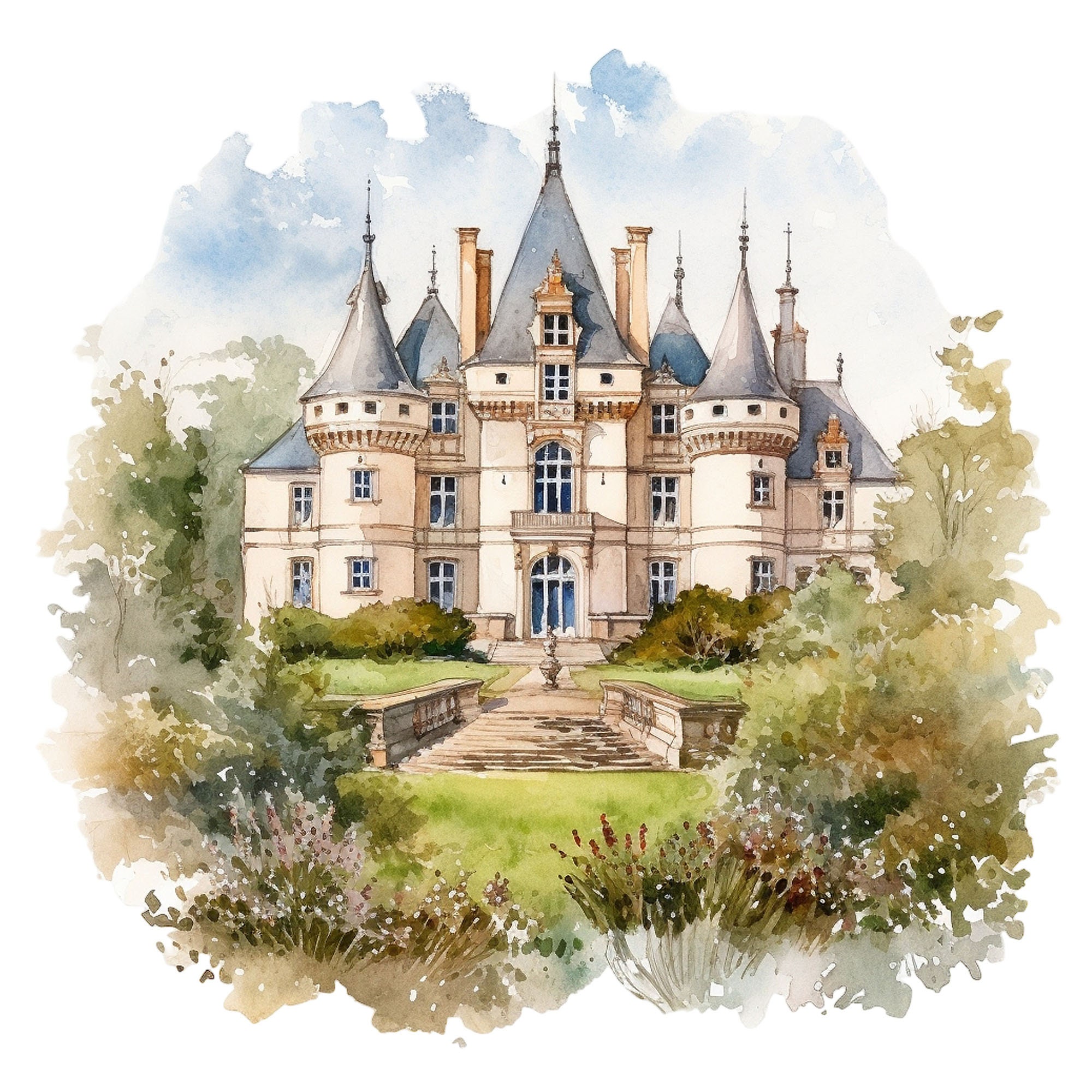 12 Watercolor French Chateau Clipart Digital Download - Etsy