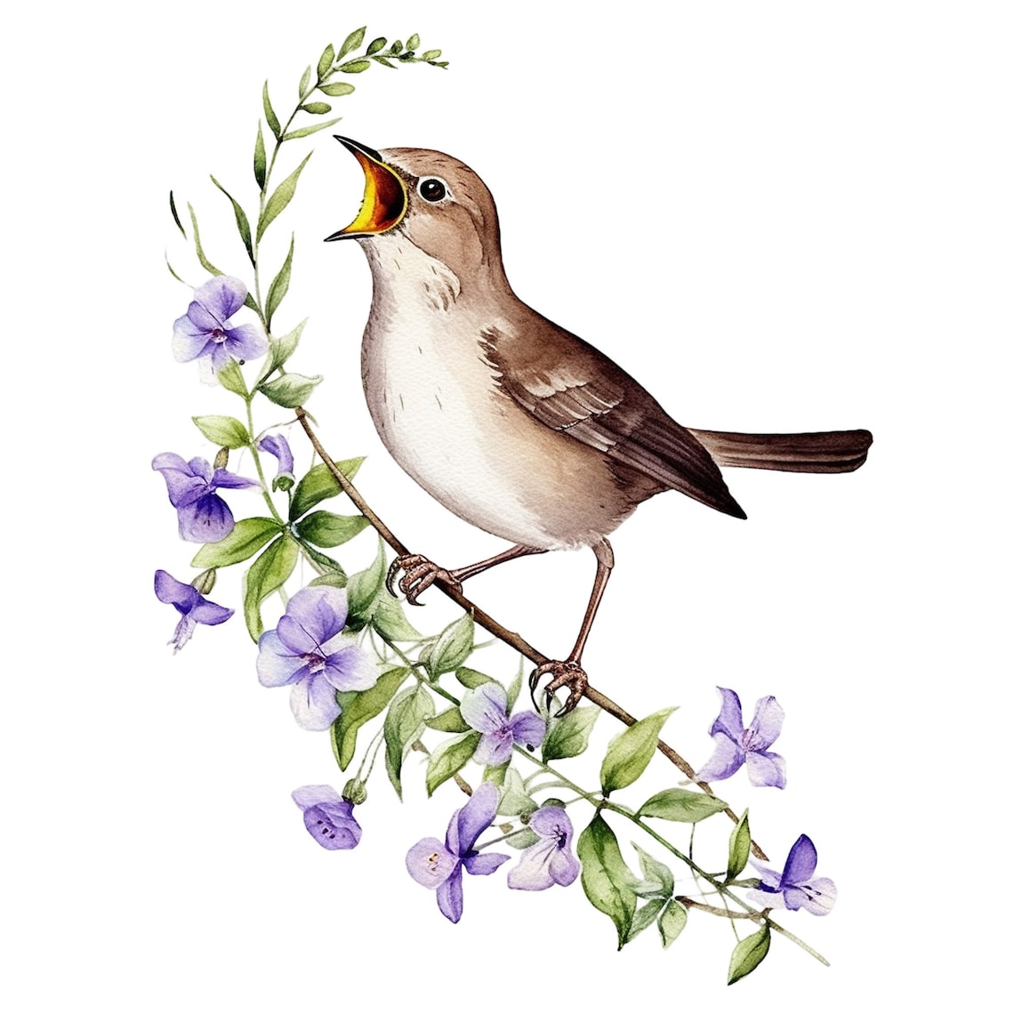 8 Watercolor Singing Nightingale Bird Clipart – PNG Graphics (digital ...