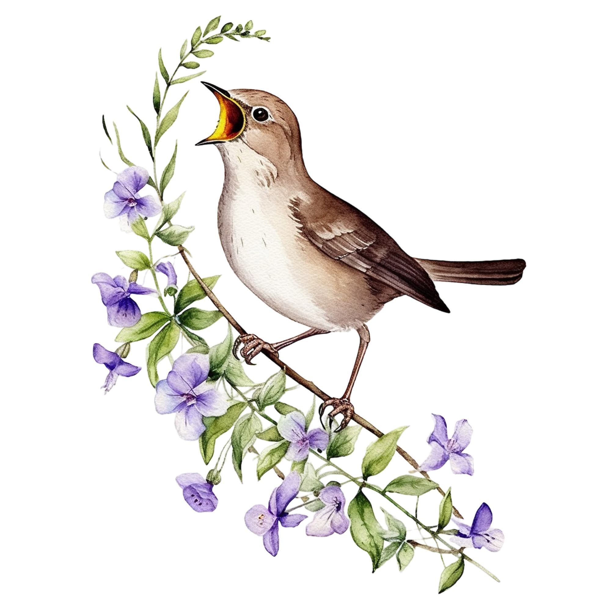 8 Watercolor Singing Nightingale Birds Clipart Digital Download PNG ...