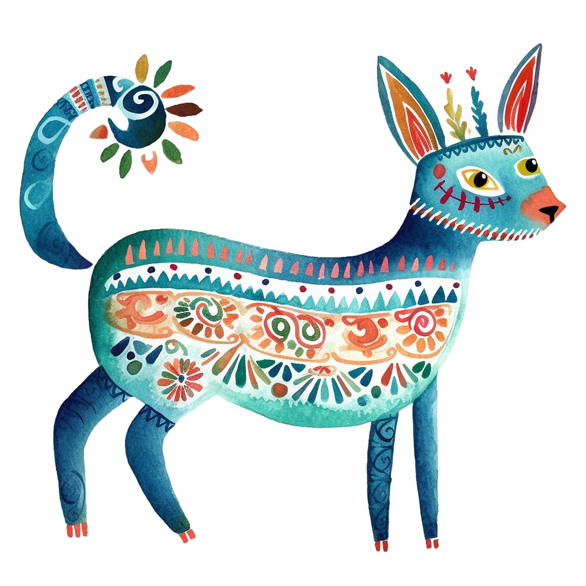 16 Watercolor Mexican Folk Art Fantasy Animals Clipart - Etsy