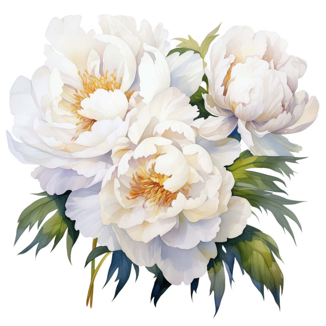 18 Watercolor White Peonies Clipart Graphics - Digital Download PNG ...
